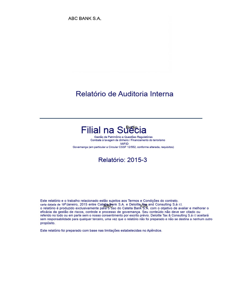 Exemplo de Auditoria Interna Auditoria Interna | PDF | Auditoria interna | Lavagem de dinheiro