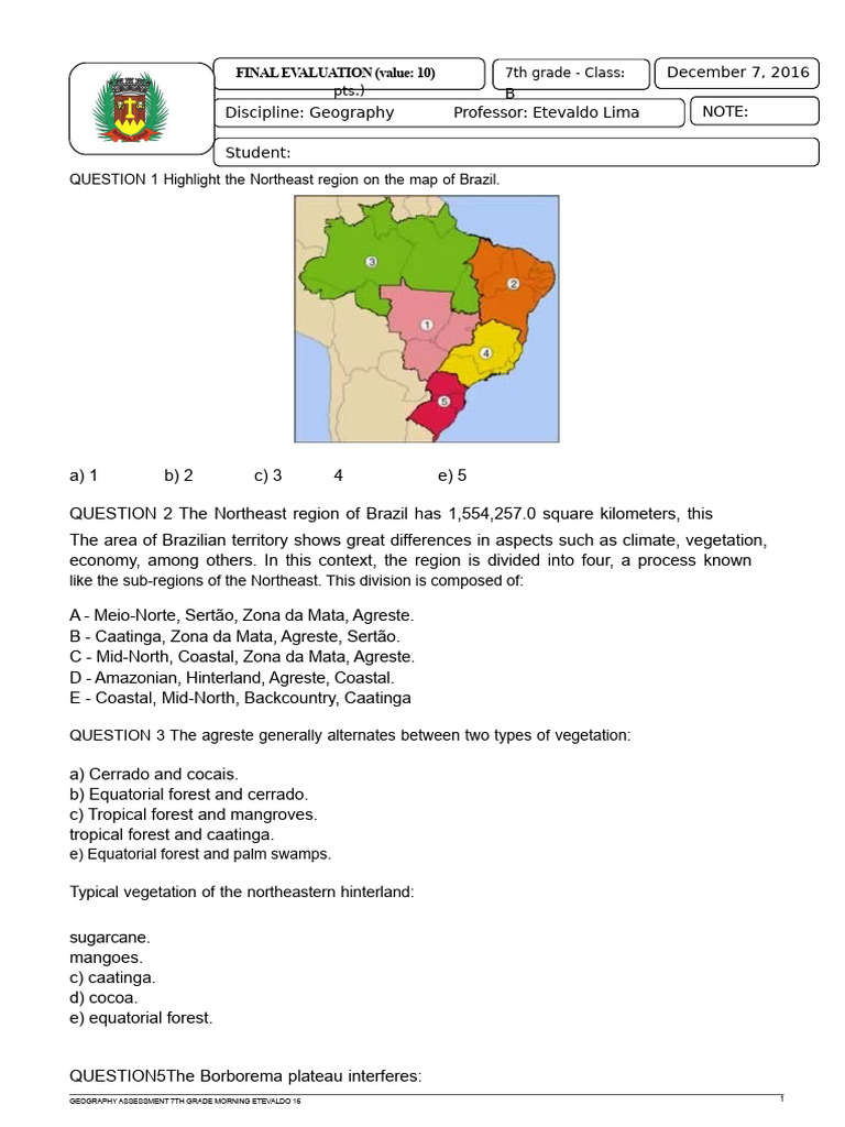 Final Geography Assessment - 7th Grade B | PDF | Earth Sciences ...