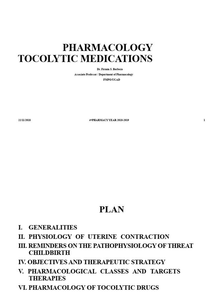 Pharmacology of Tocolytic Drugs 221118 Def | PDF | Muscle Contraction ...