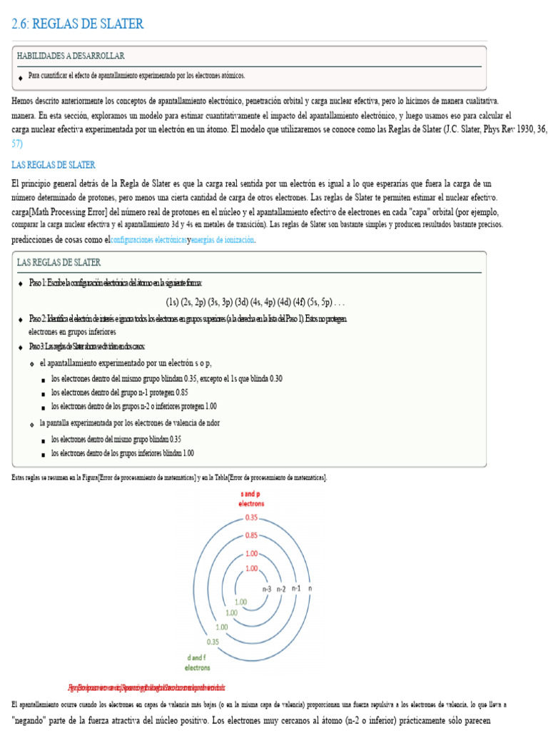 Reglas de Slater: Cálculo de Apantallamiento | PDF | Configuración ...