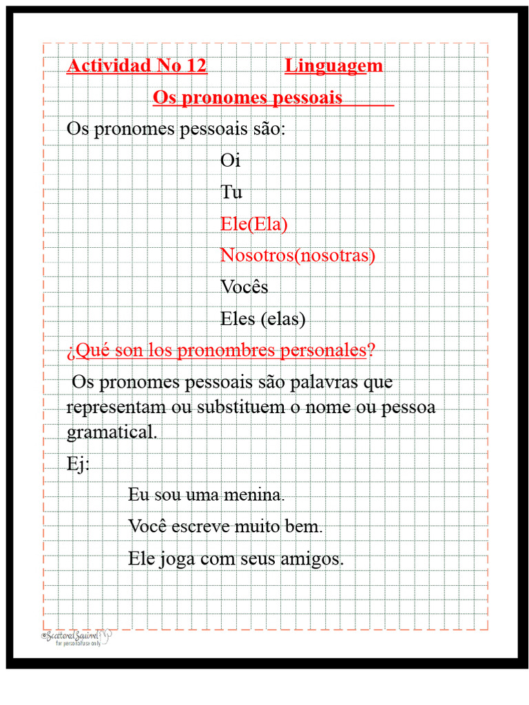 Tema 12 - Pronomes pessoais e conjugação de verbos | PDF