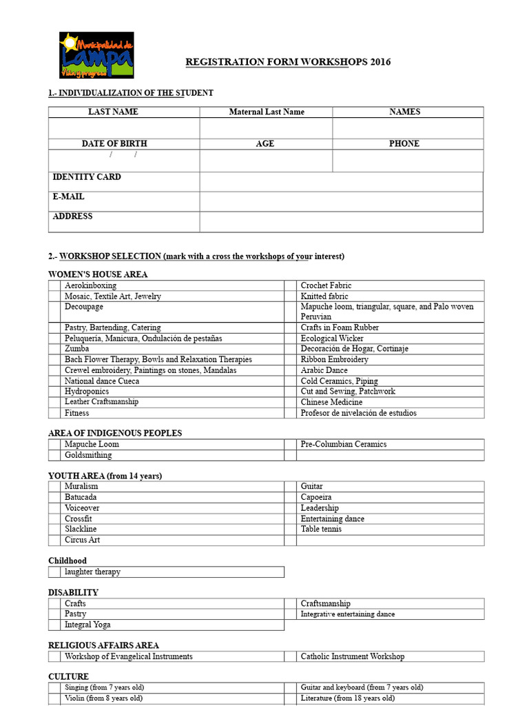 Registration Form For Workshops | PDF | Textile Arts | Handicrafts