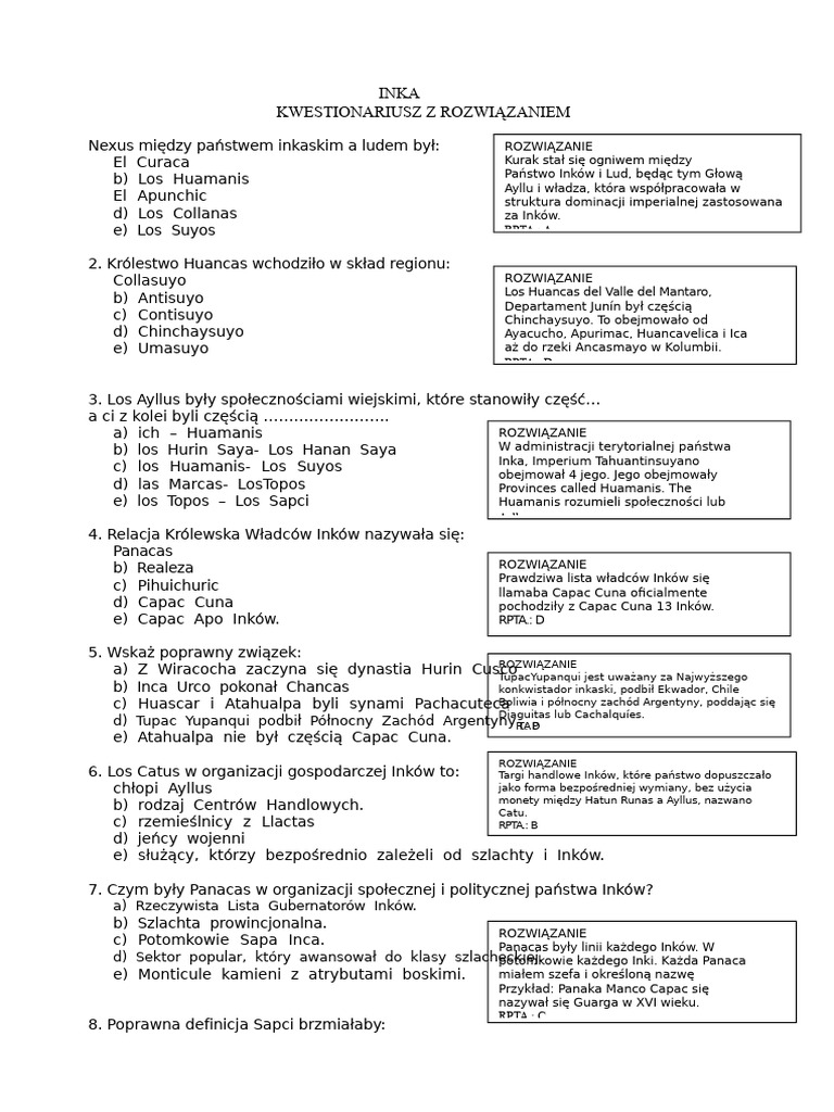 Kwestionariusz Inków | PDF