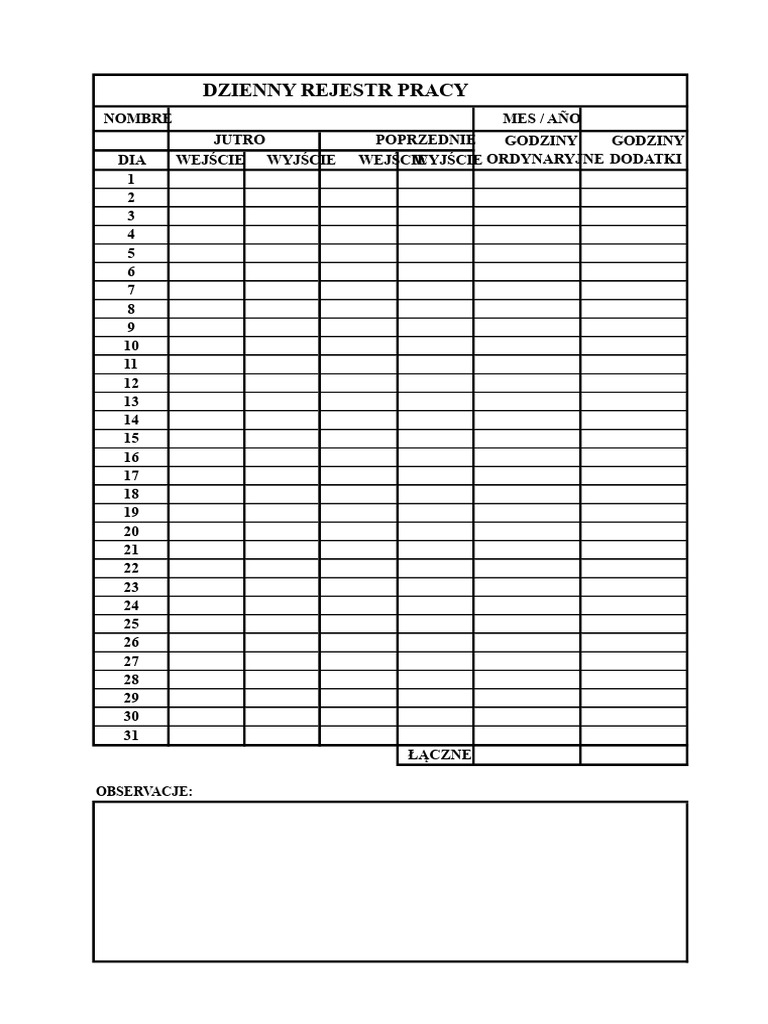 Dzienny Rejestr Pracy PDF | PDF