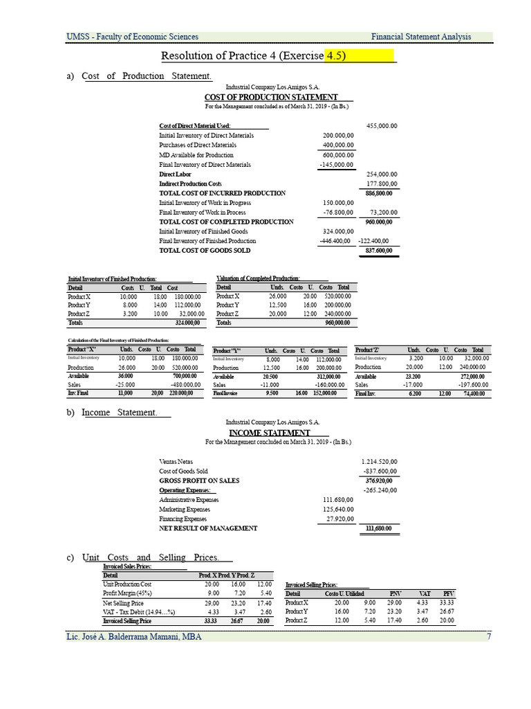 Cost of Production & Income Statement Analysis | PDF | Cost Of Goods ...