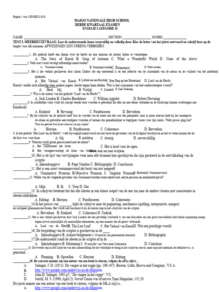 3de BEHAALDE ENGELS G10 TEST | PDF