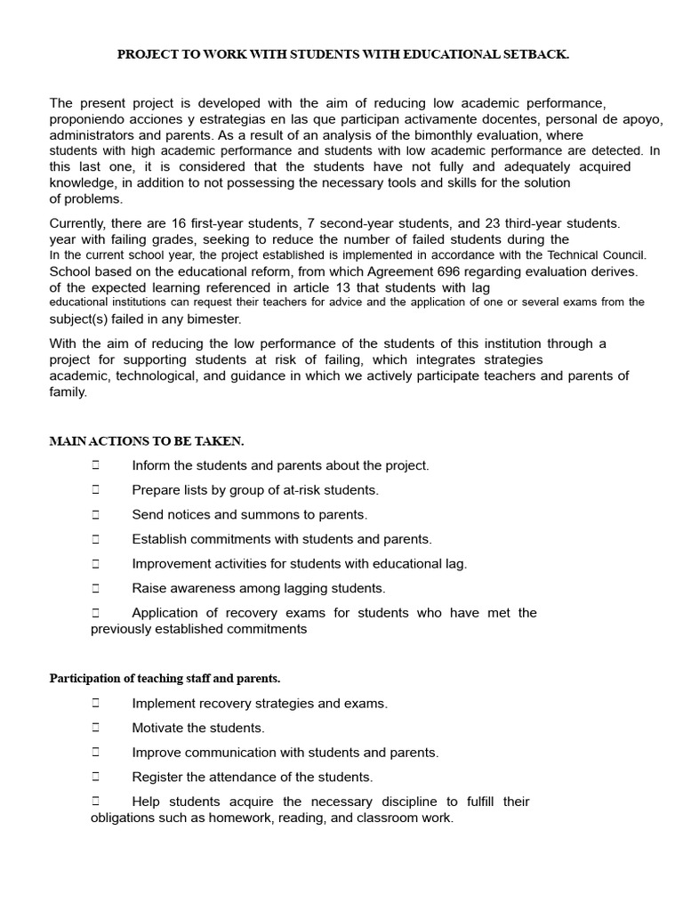 Project To Work With Students With Educational Lag | PDF | Teachers ...