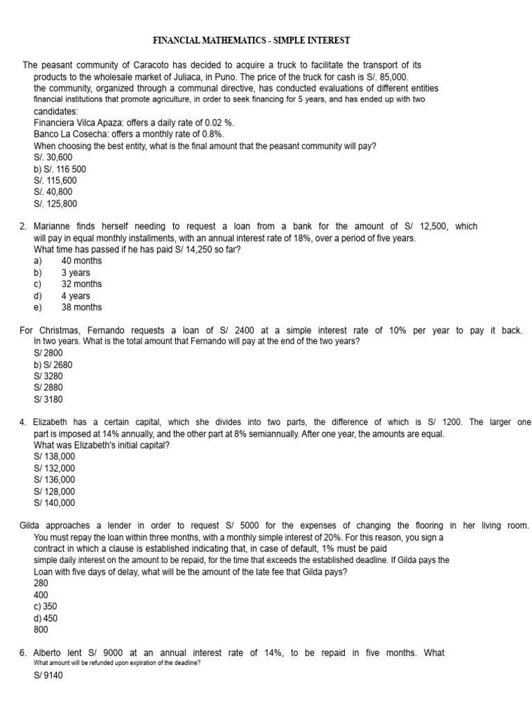 Simple Interest Exercise | PDF | Interest | Loans