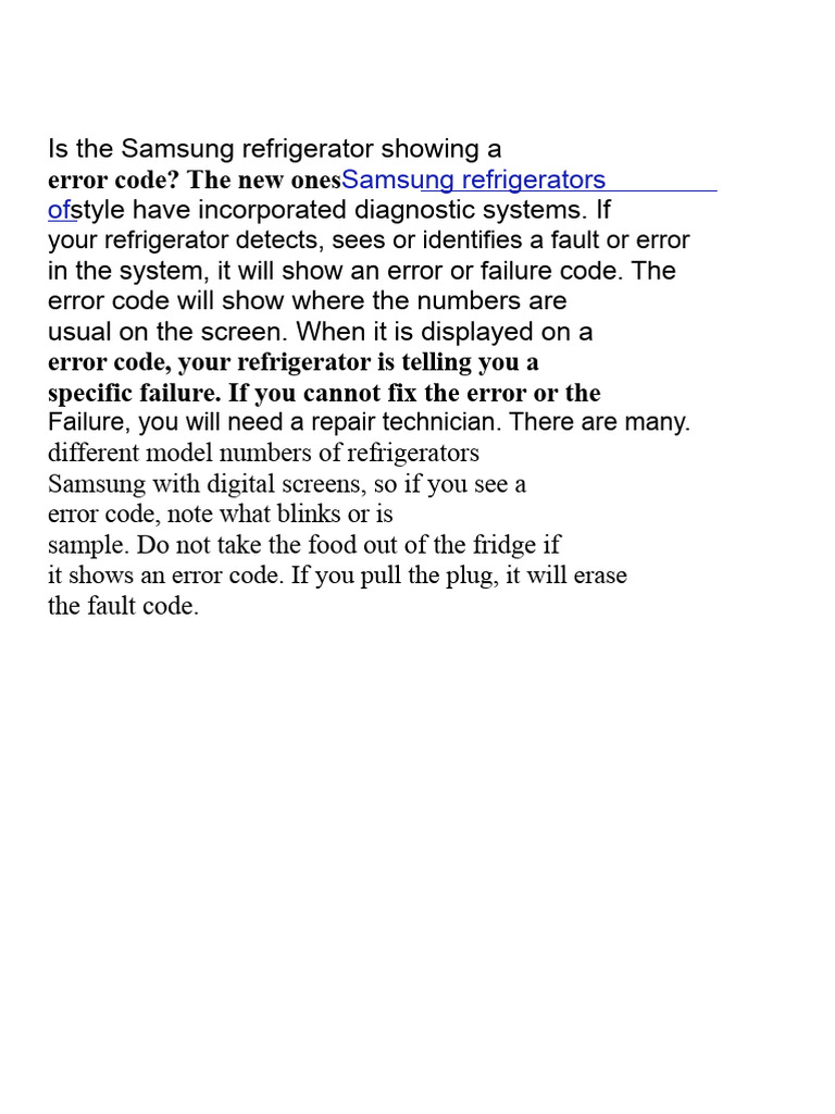 Samsung Refrigerator Error Codes Guide | PDF | Refrigerator | Equipment
