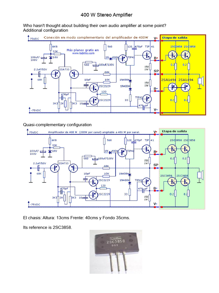 Build Your Own 400W Stereo Amplifier | PDF