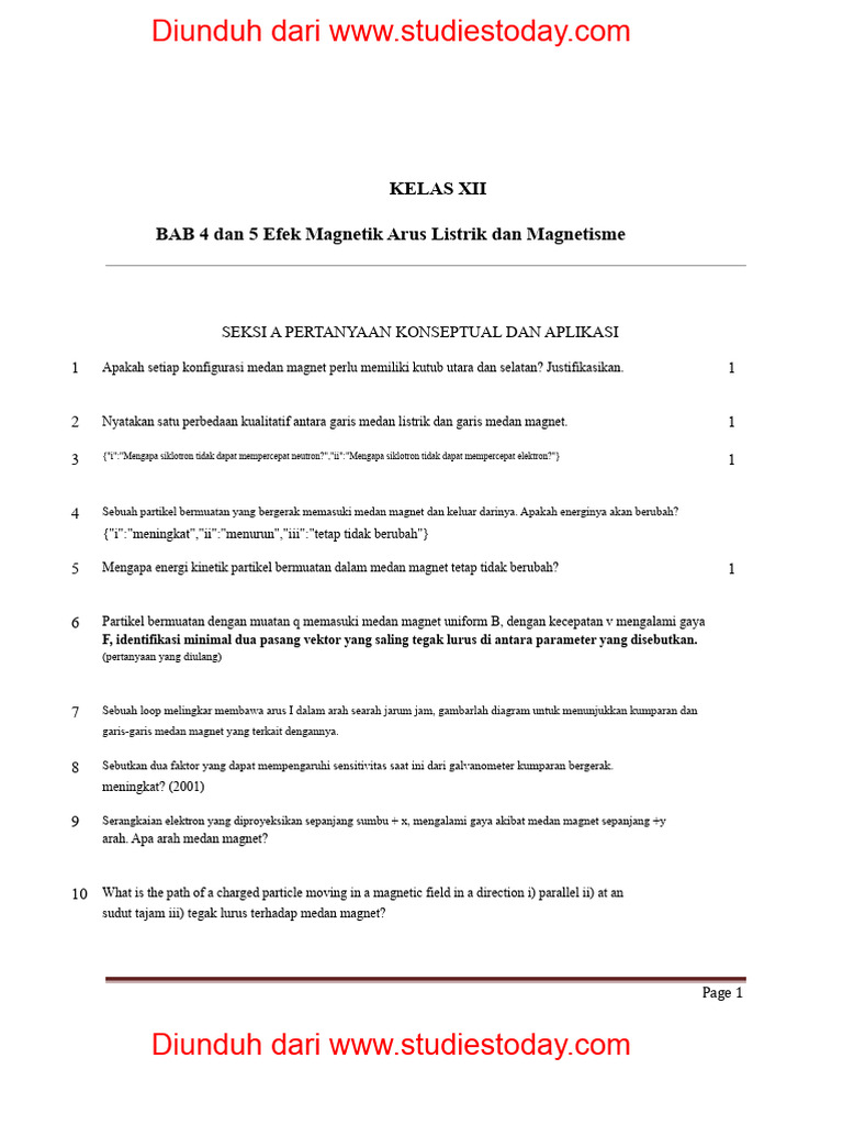 CBSE Kelas 12 Fisika Efek Magnetik Dari Arus Listrik Dan Magnetisme | PDF