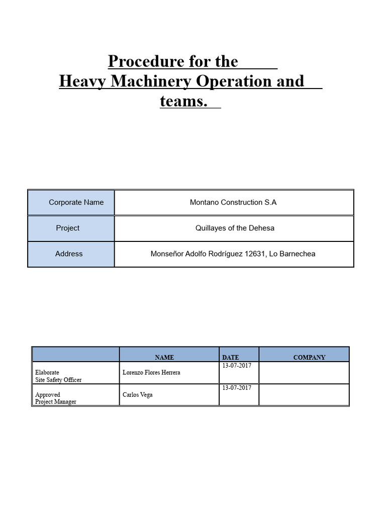 Heavy Machinery Operation Procedure | PDF | Traffic | Heavy Equipment