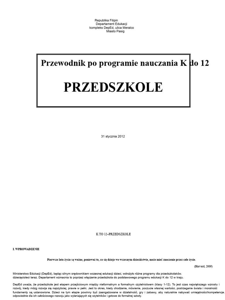 Przewodnik Po Programie Nauczania Przedszkola | PDF