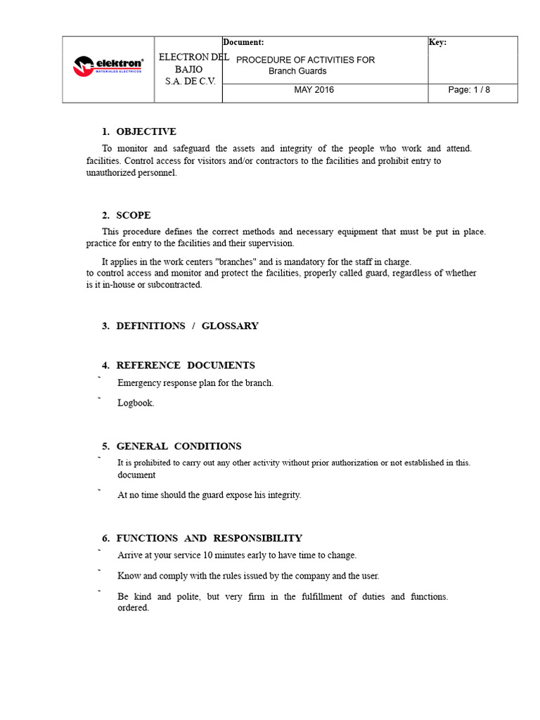 Branch Guard Procedure | PDF | Access Control | Surveillance