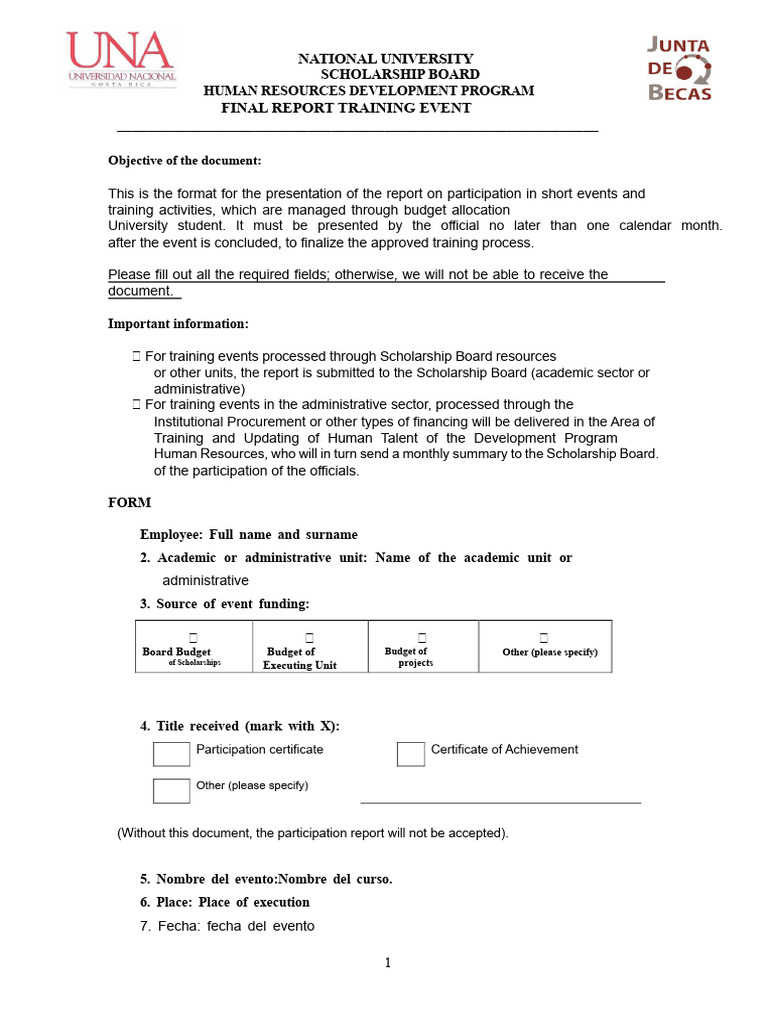 Training Event Final Report Template | PDF | Budget | Expense