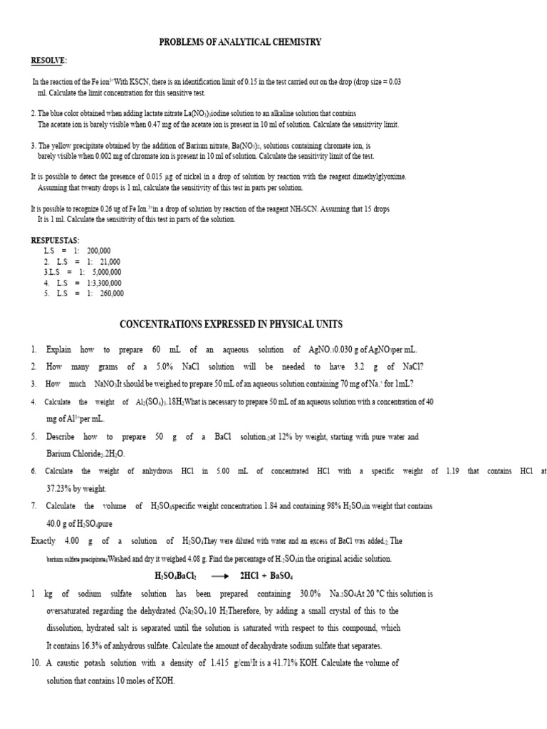 Solved Problems in Analytical Chemistry | PDF | Mole (Unit) | Sodium Hydroxide