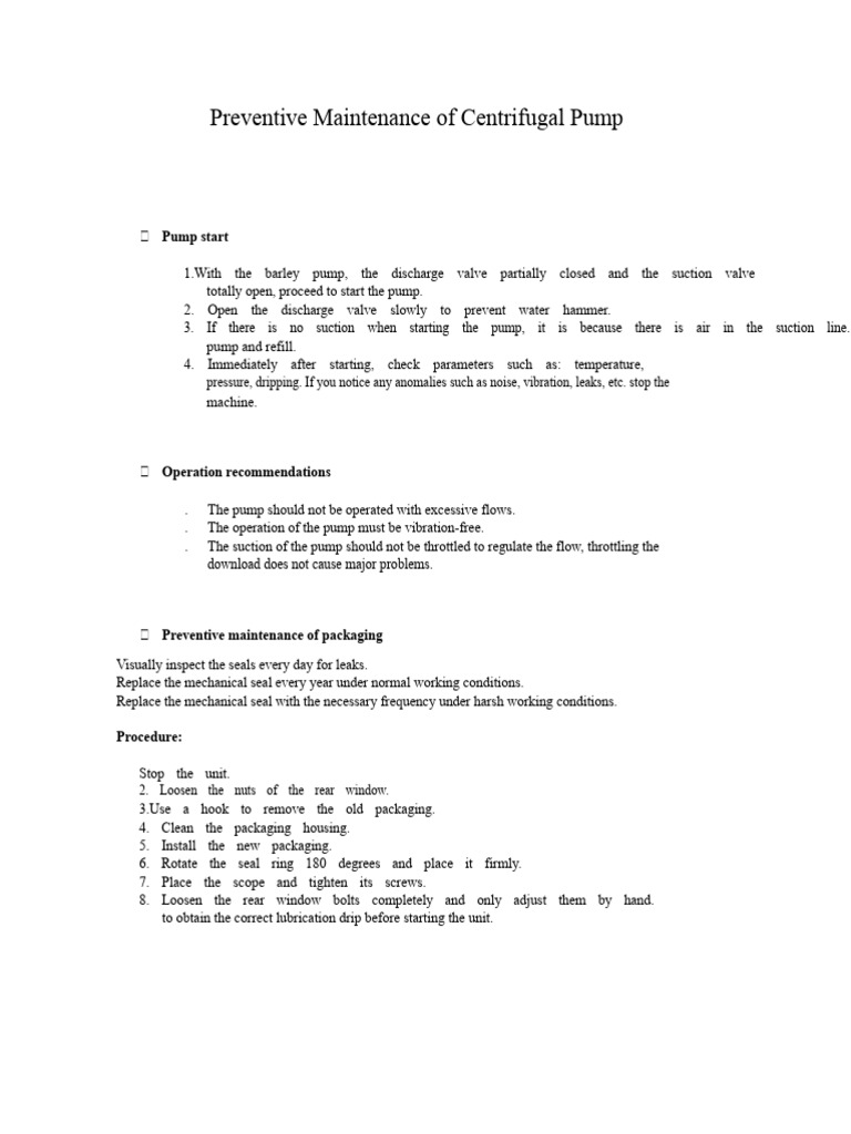 Preventive Maintenance Centrifugal Pump | PDF | Pump | Bearing (Mechanical)
