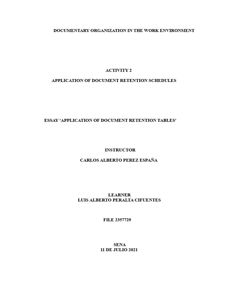 Evidence Application of document retention schedules | PDF | Regulatory ...