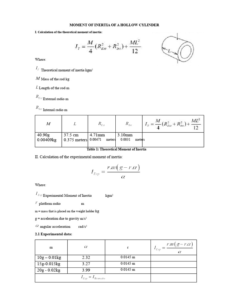Moment of Inertia of A Hollow Cylinder | PDF