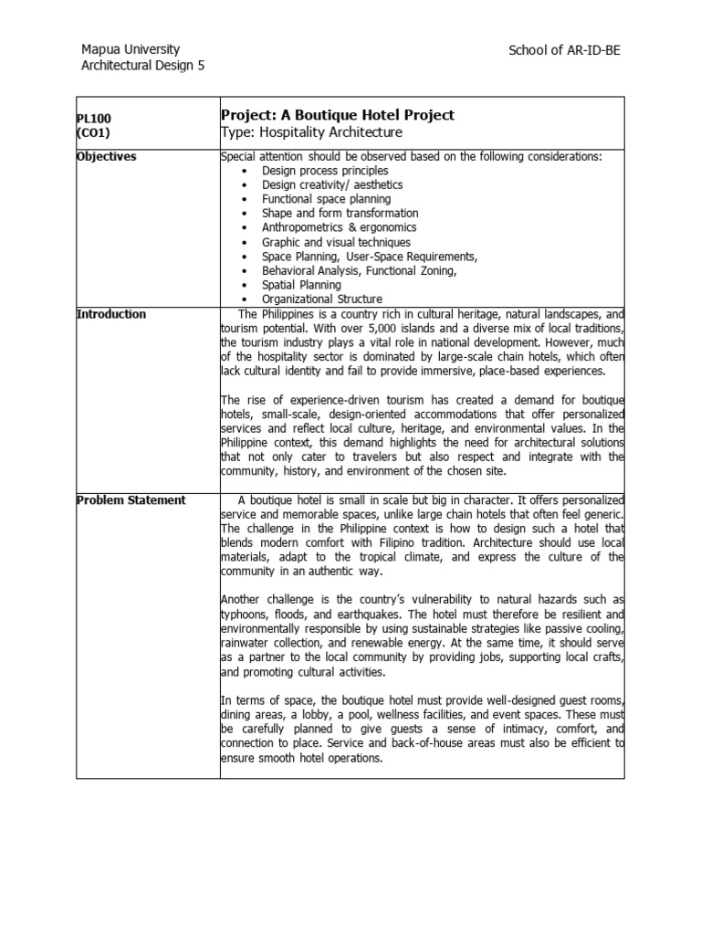 Boutique Hotel Design Project Overview | PDF | Hotel | Tourism