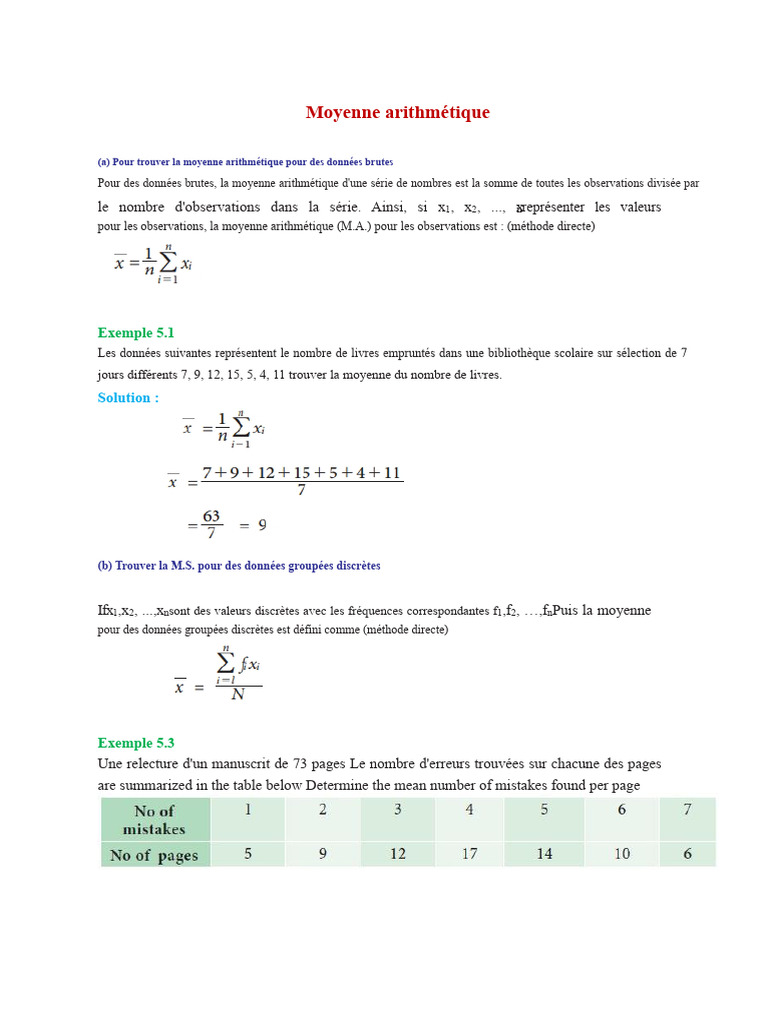 Calcul de la Moyenne, Médiane et Mode | PDF | Moyenne | Médiane ...