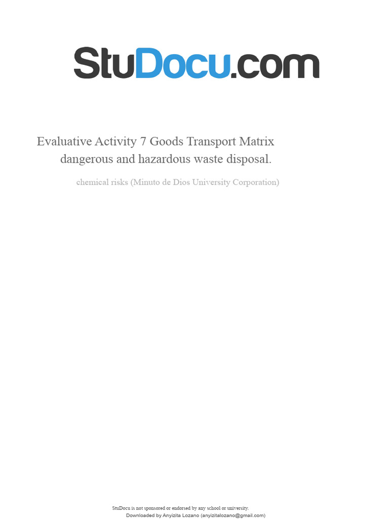 Assessment Activity 7 Matrix For The Transport of Dangerous Goods and ...
