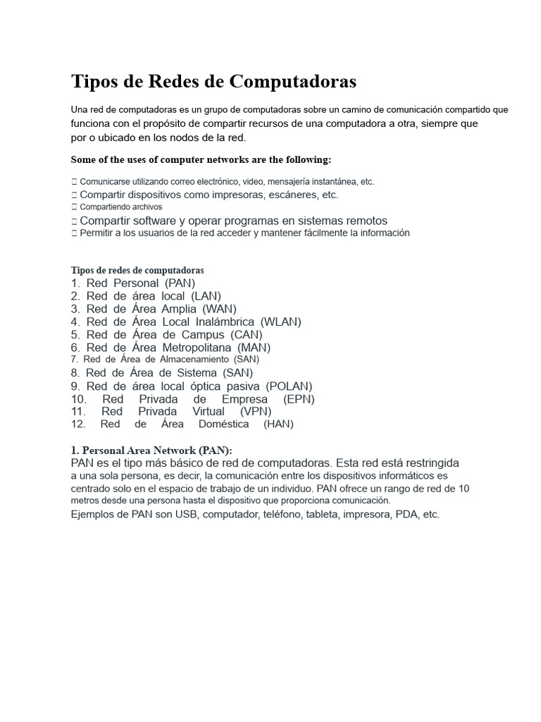 1.3. Tipos de Redes de Computadoras | PDF | Red de computadoras | Red privada virtual