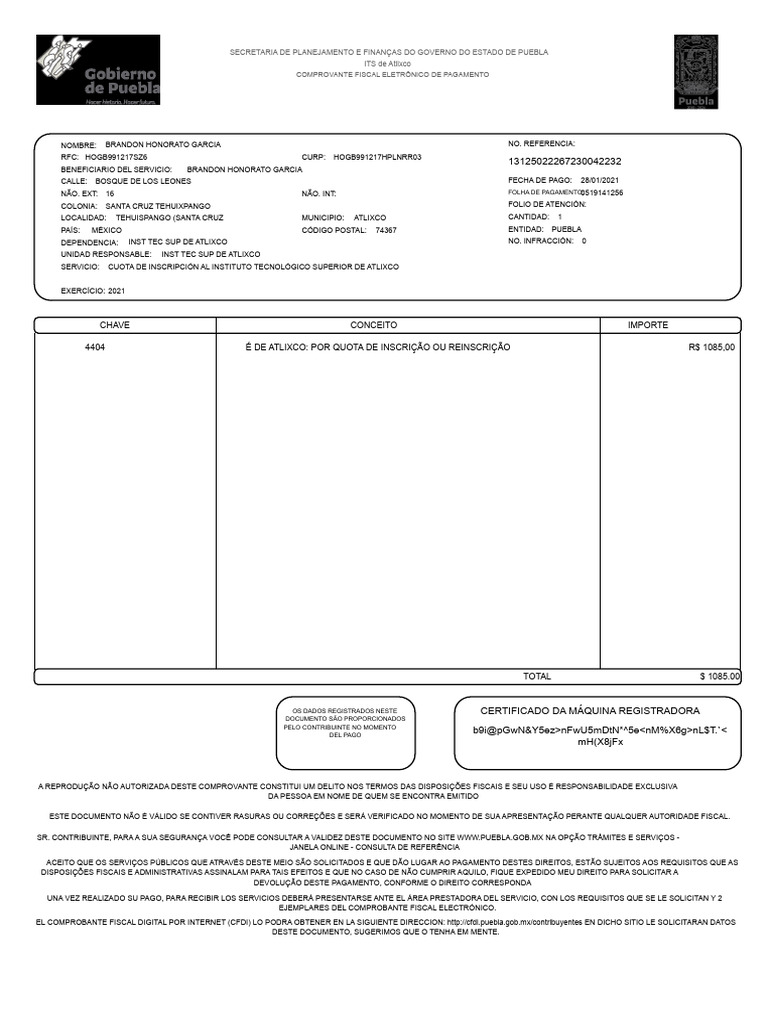 Exemplo de Comprovante de Pagamento | PDF