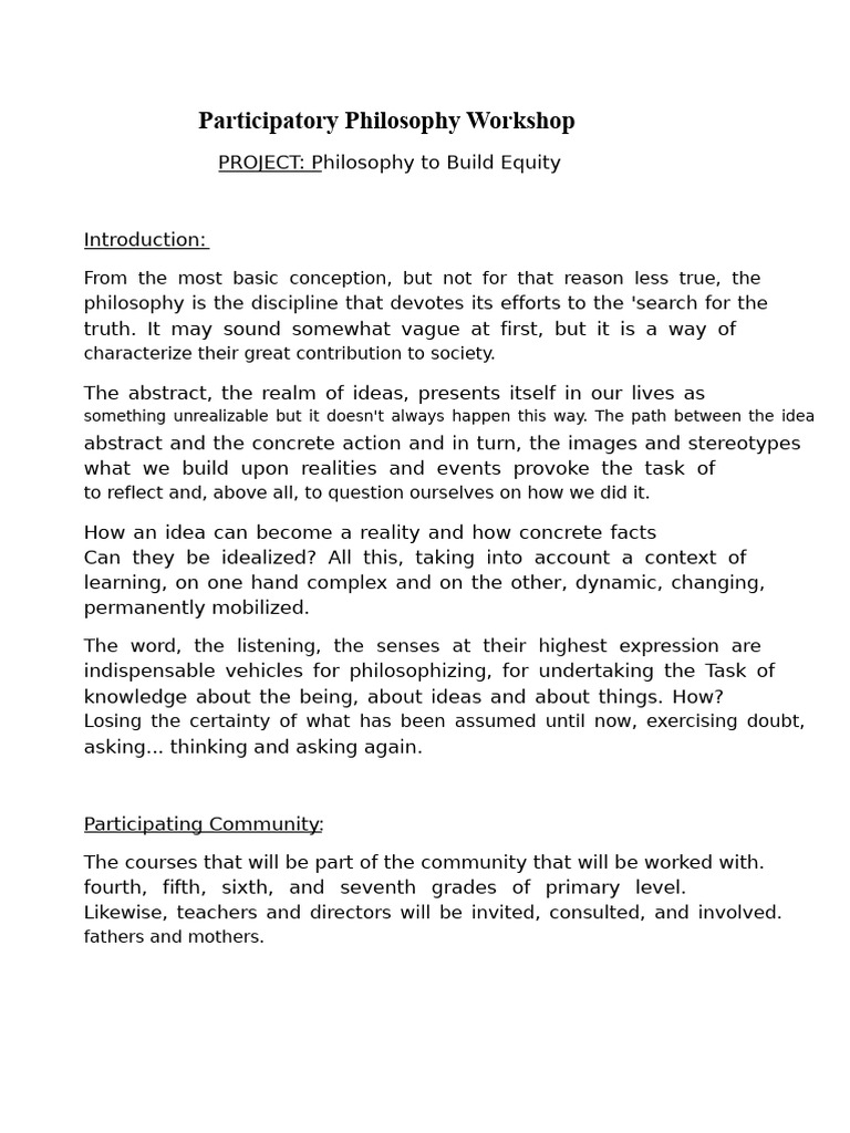 Philosophy Workshop Project | PDF | Idea | Knowledge