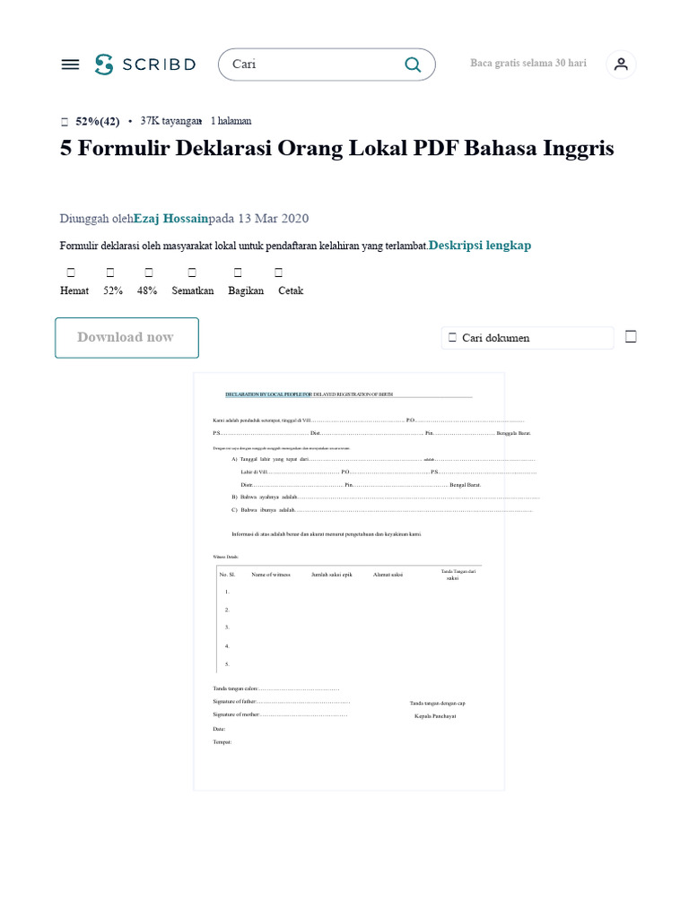 5 Formulir Deklarasi Orang Lokal PDF Bahasa Inggris - PDF | PDF
