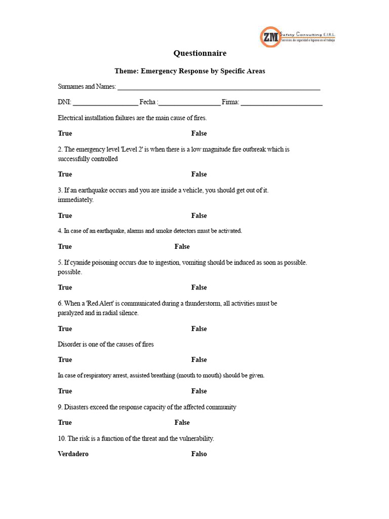 7.- Evaluation - Emergency Response by Specific Areas | PDF