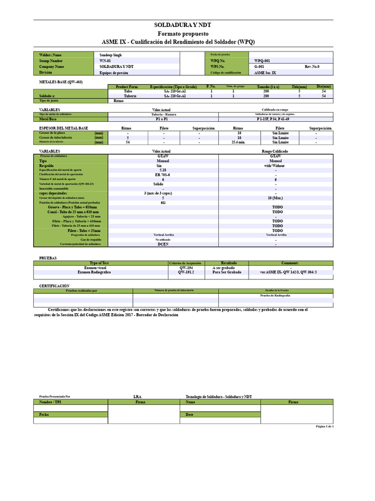 Wps para gtaw | PDF | Soldadura | Construcción