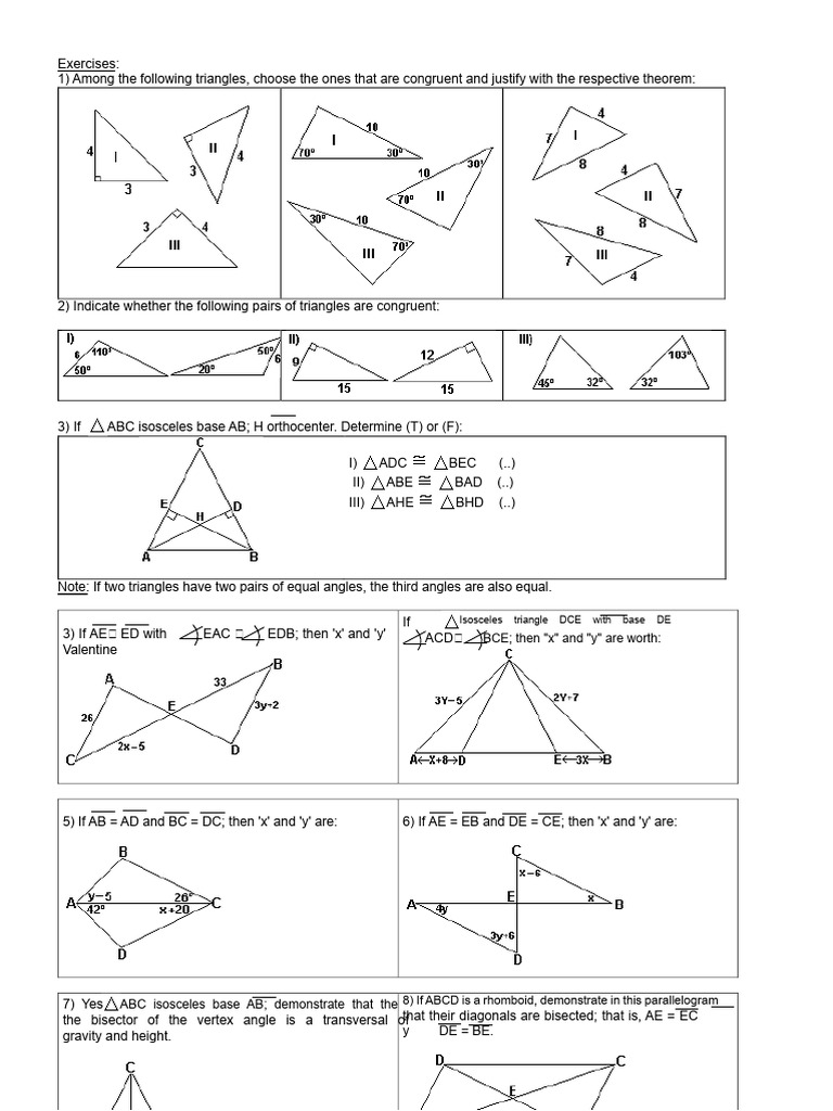 Workshop #1 Geometry Congruence of Triangles | PDF