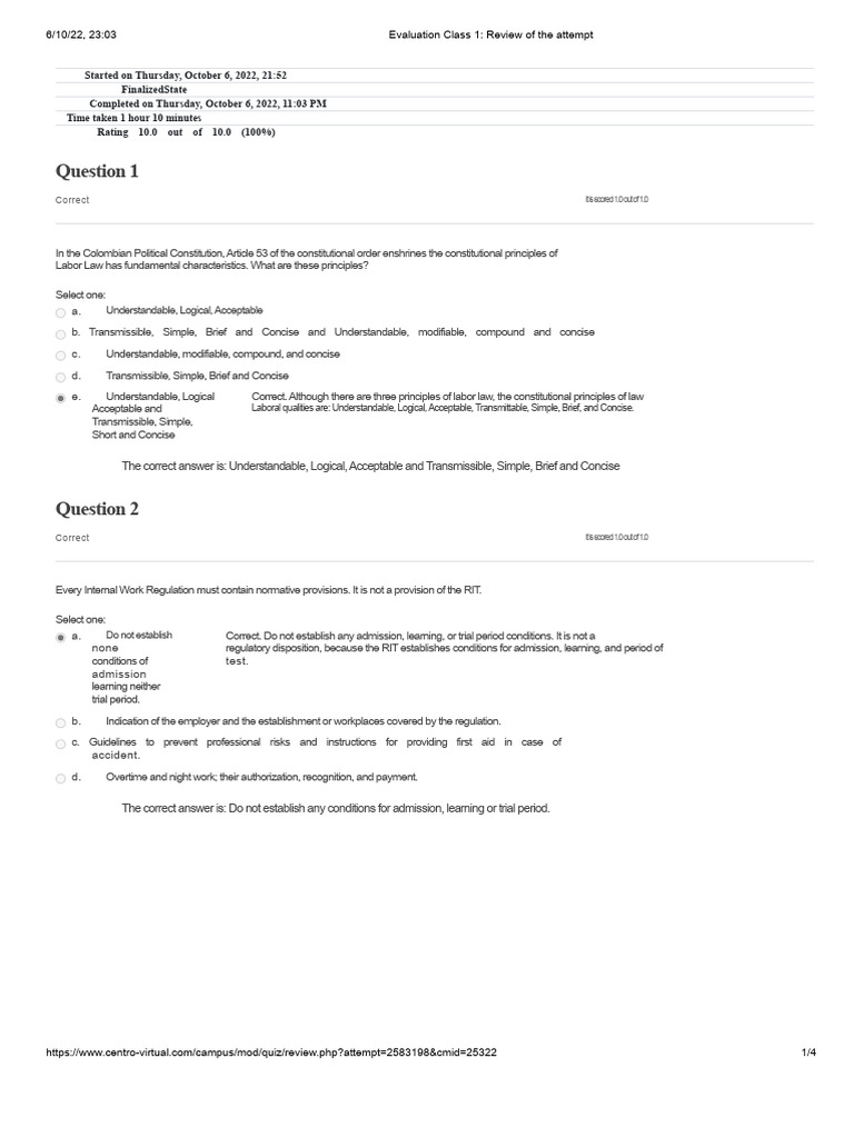 Assessment Class 1 Review Of The Attempt Pdf Employment Labour Law