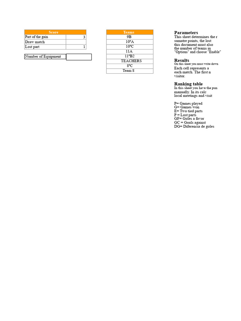 Excel Template To Generate League Standings Table Calendar | PDF ...