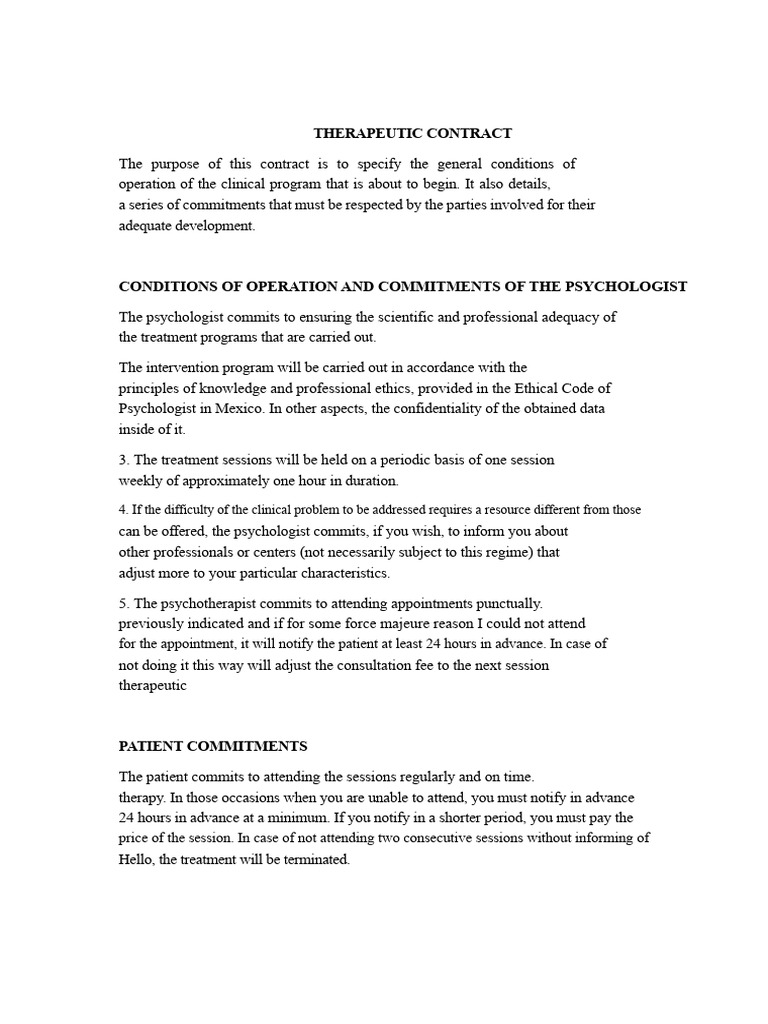 Therapeutic Contract | PDF | Psychotherapy | Psychologist