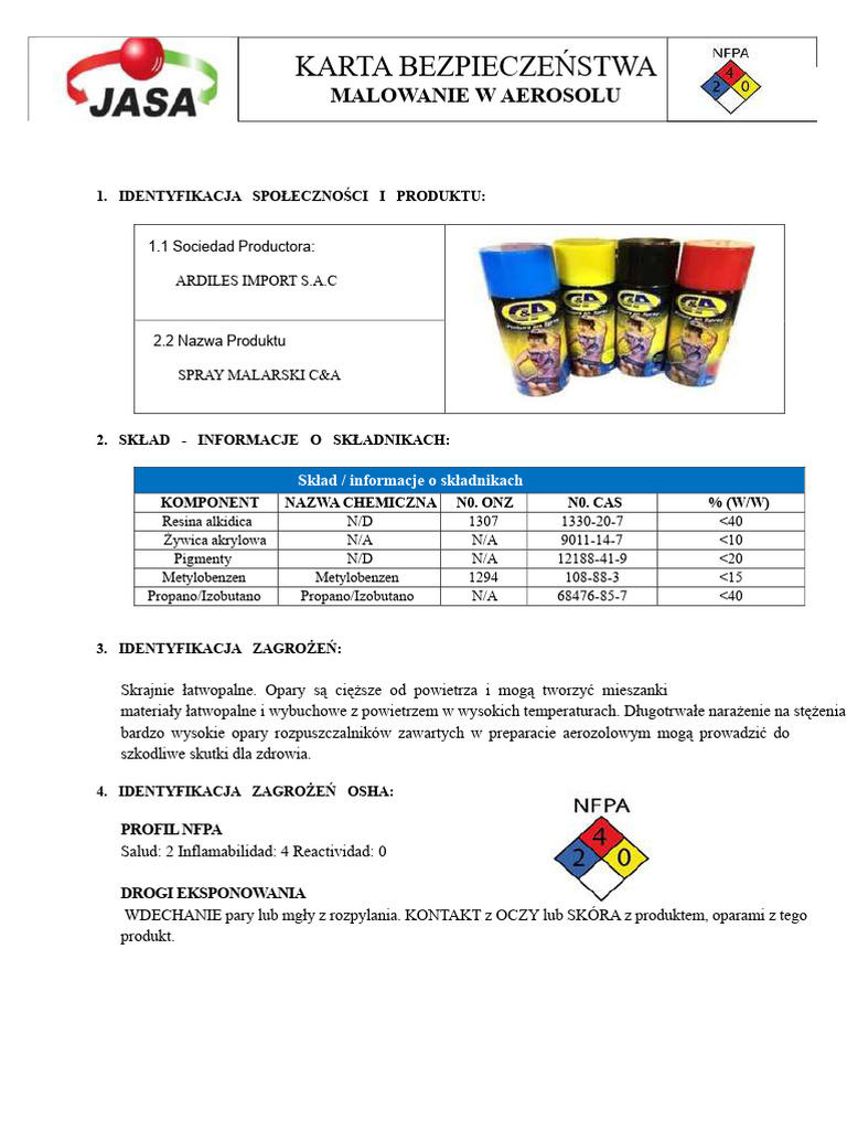 Karta Charakterystyki Farb W Sprayu | PDF