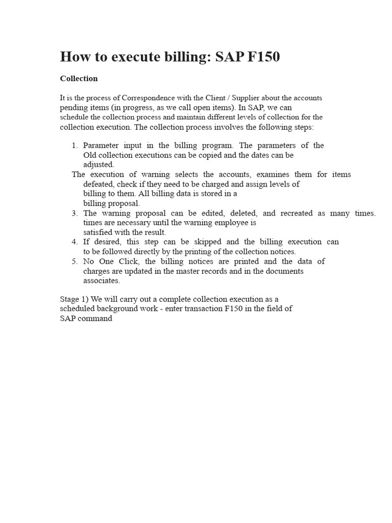How To Execute The SAP F150 Billing | PDF