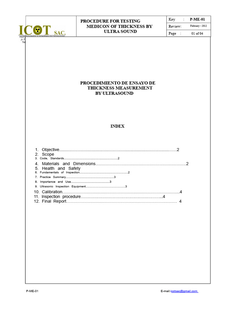 Ultrasonic Thickness Testing Procedure | PDF | Ultrasound | Mechanical ...
