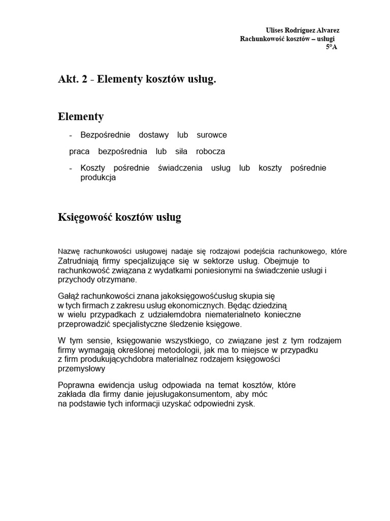 Akt. 2 - Elementy Kosztów Usług. | PDF