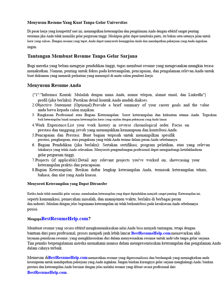 Contoh Resume Tanpa Gelar Sarjana | PDF