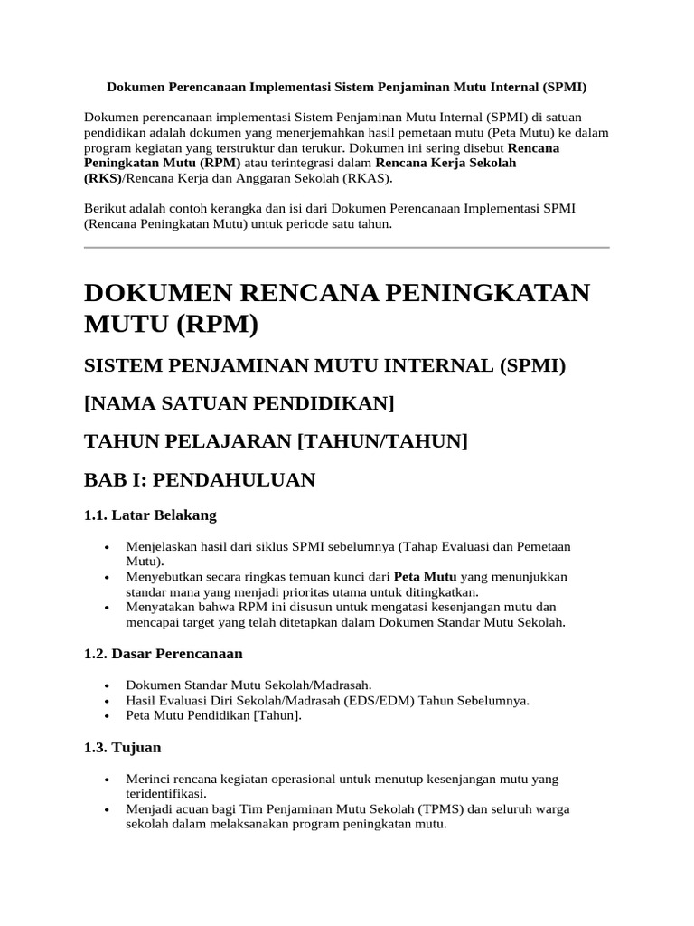 Rencana Implementasi SPMI Pendidikan | PDF