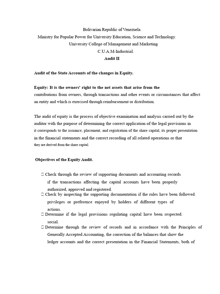 Equity Audit | PDF | Equity (Finance) | Audit