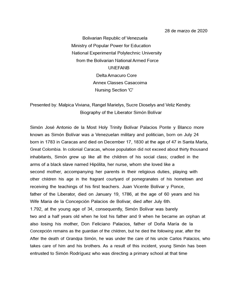 Bolivarian Chair - (Essay on Simón Bolívar) | PDF | Venezuela