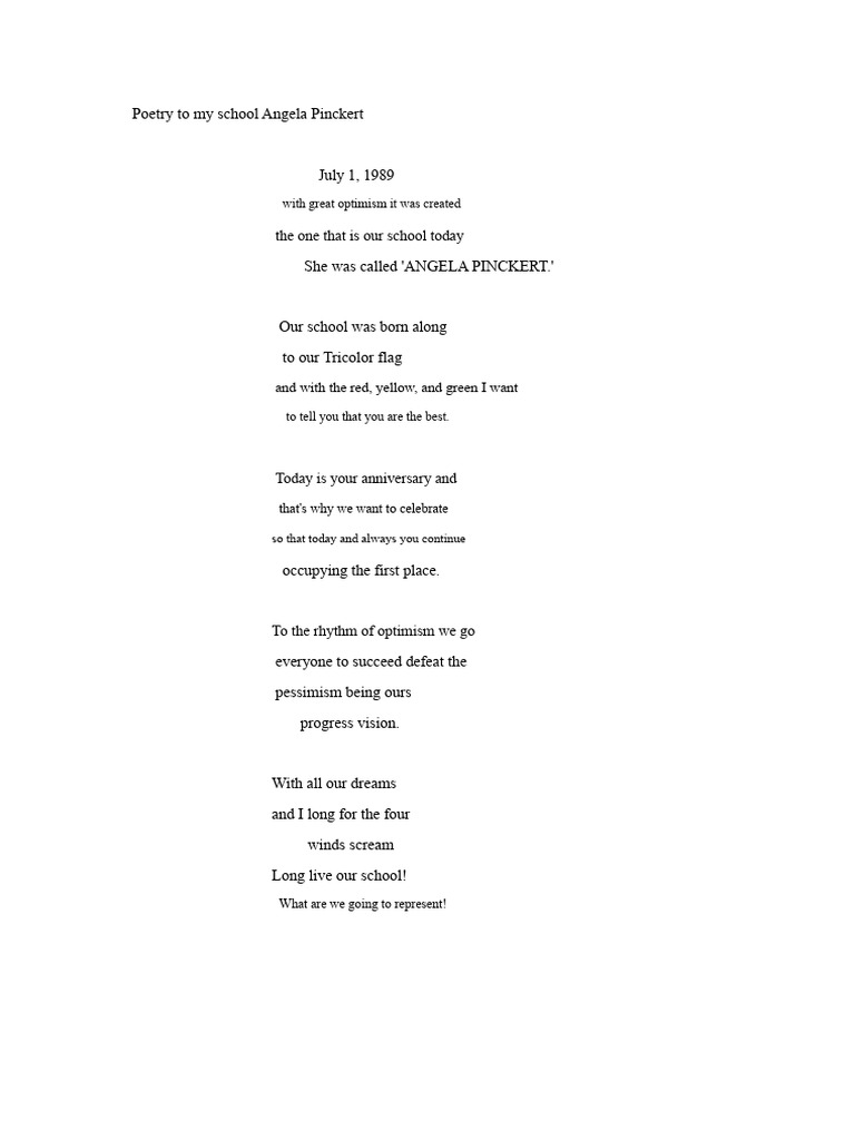 Poem to My School Angela Pinckert | PDF