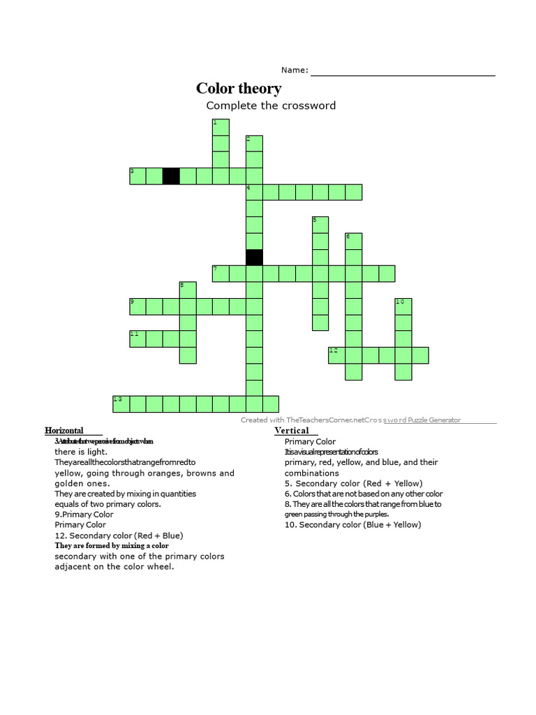 Color Theory Crossword | PDF