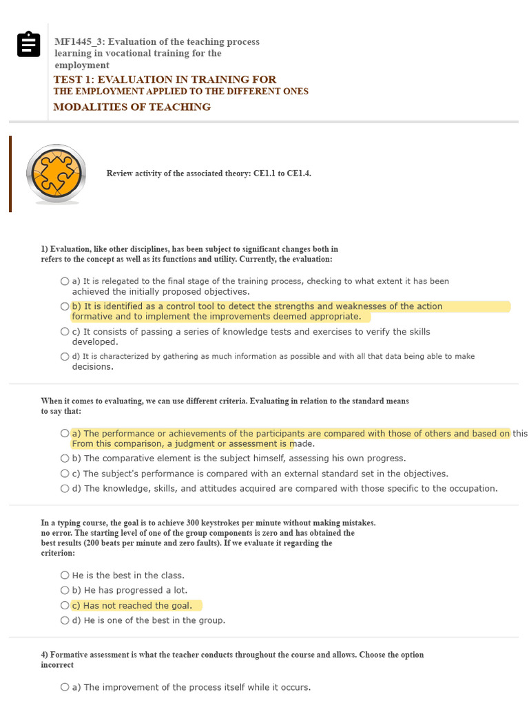 Test 1 | PDF | Educational Assessment | Evaluation