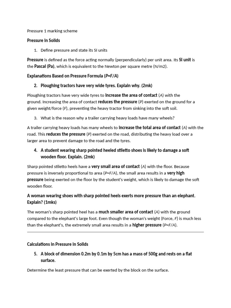 Pressure Calculations in Solids | PDF | Pressure | Pascal (Unit)