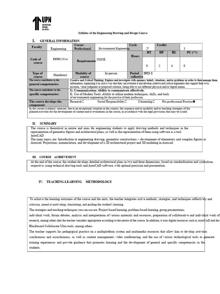 Engineering Drawing Course Syllabus | PDF | Technical Drawing | 2 D ...