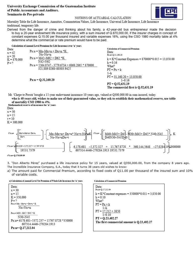 Actuarial Calculations for Life Insurance | PDF | Life Insurance ...